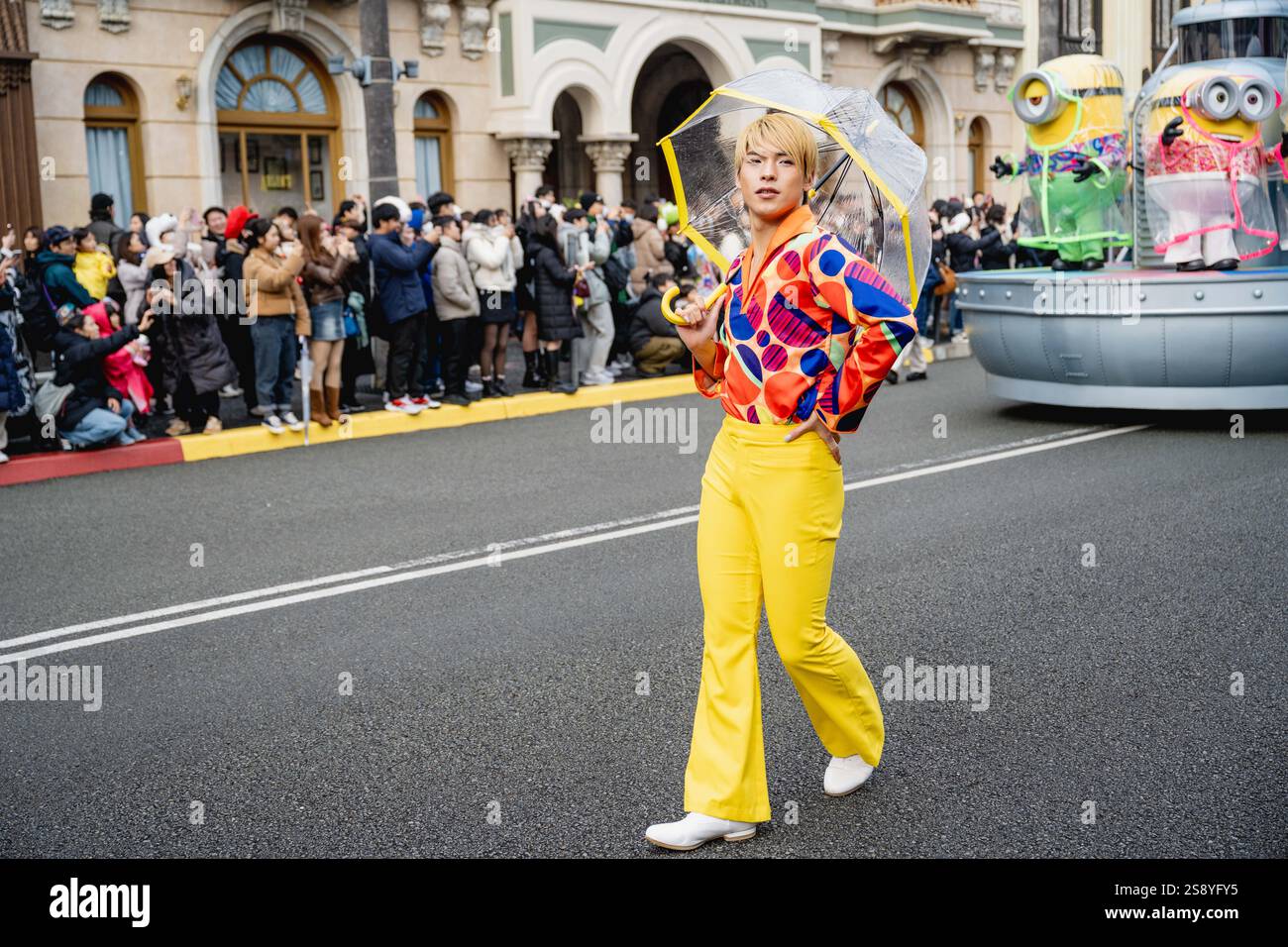 Osaka, Japan - January 9, 2024:The large parade with performers at ...