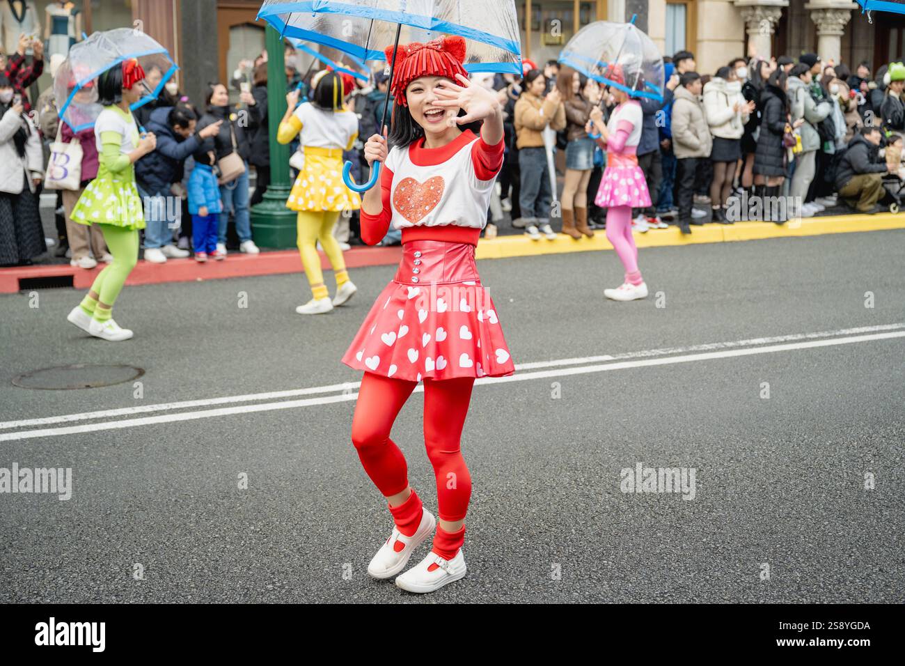 Osaka, Japan - January 9, 2024:The large parade with performers at ...