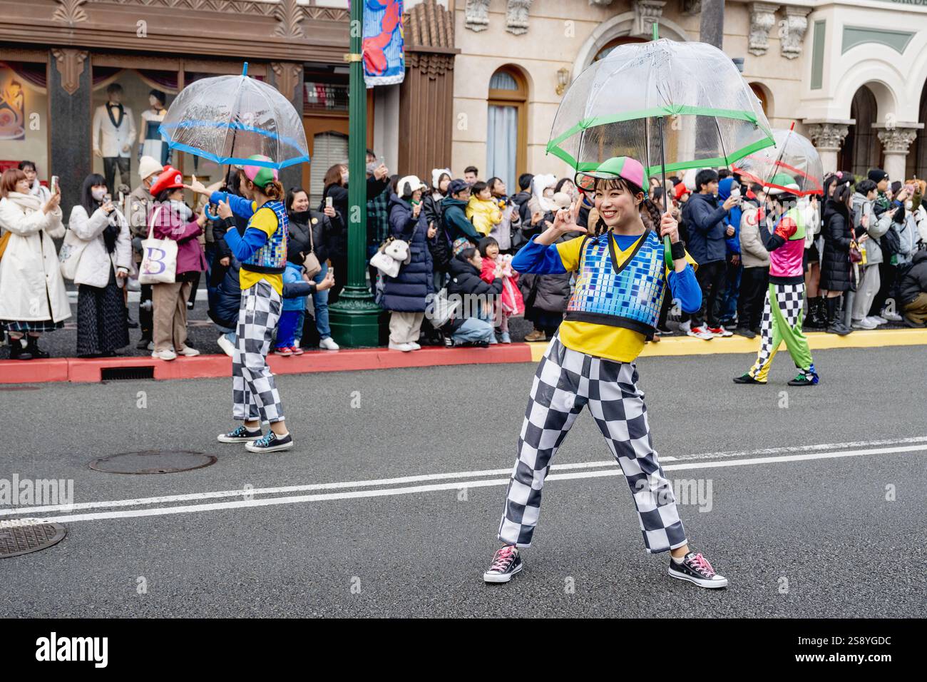 Osaka, Japan - January 9, 2024:The large parade with performers at ...