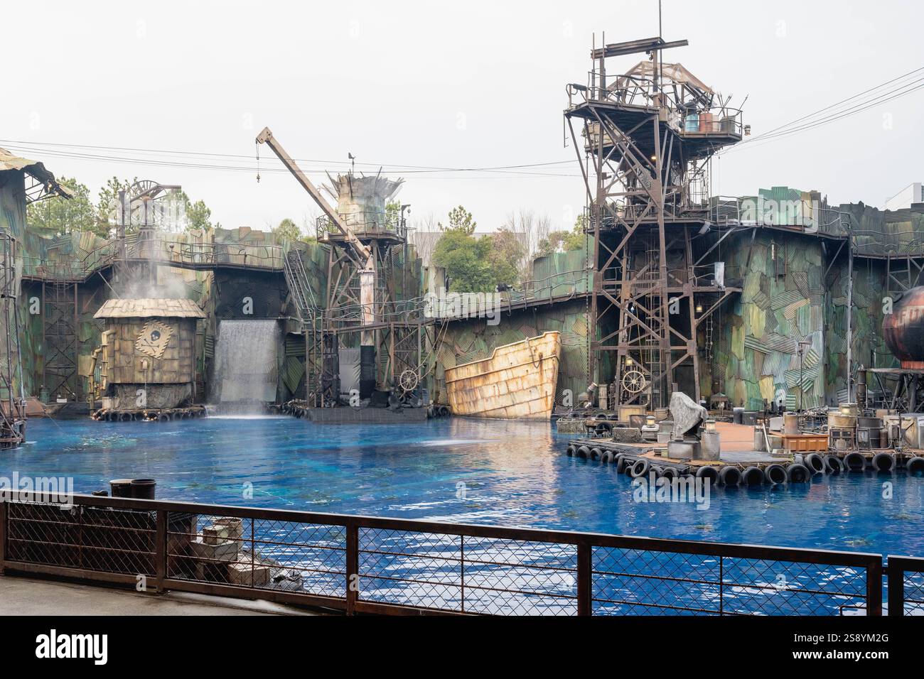 Osaka, Japan - January 9, 2024:waterworld large parade with performers ...
