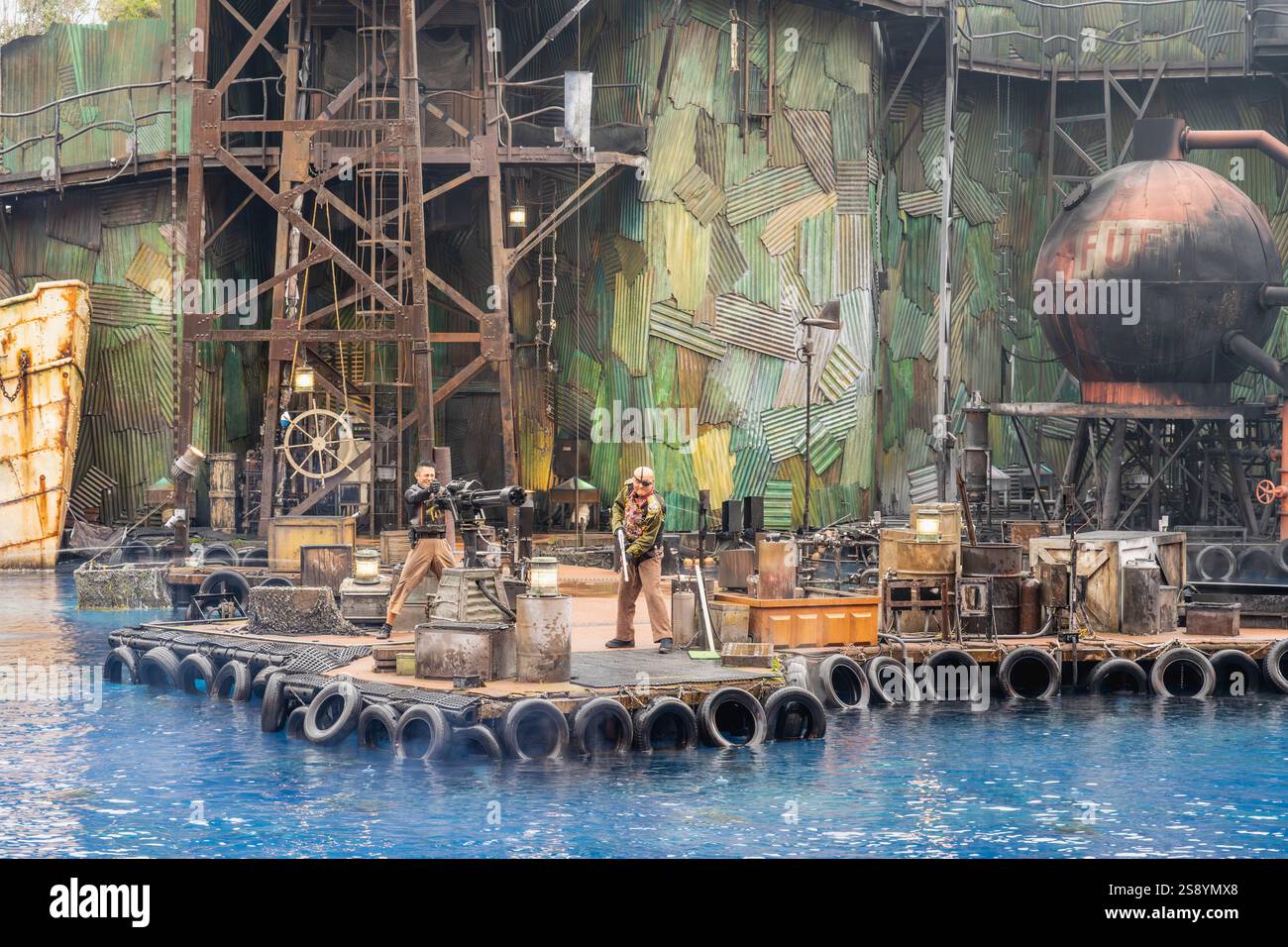 Osaka, Japan - January 9, 2024:waterworld large parade with performers ...