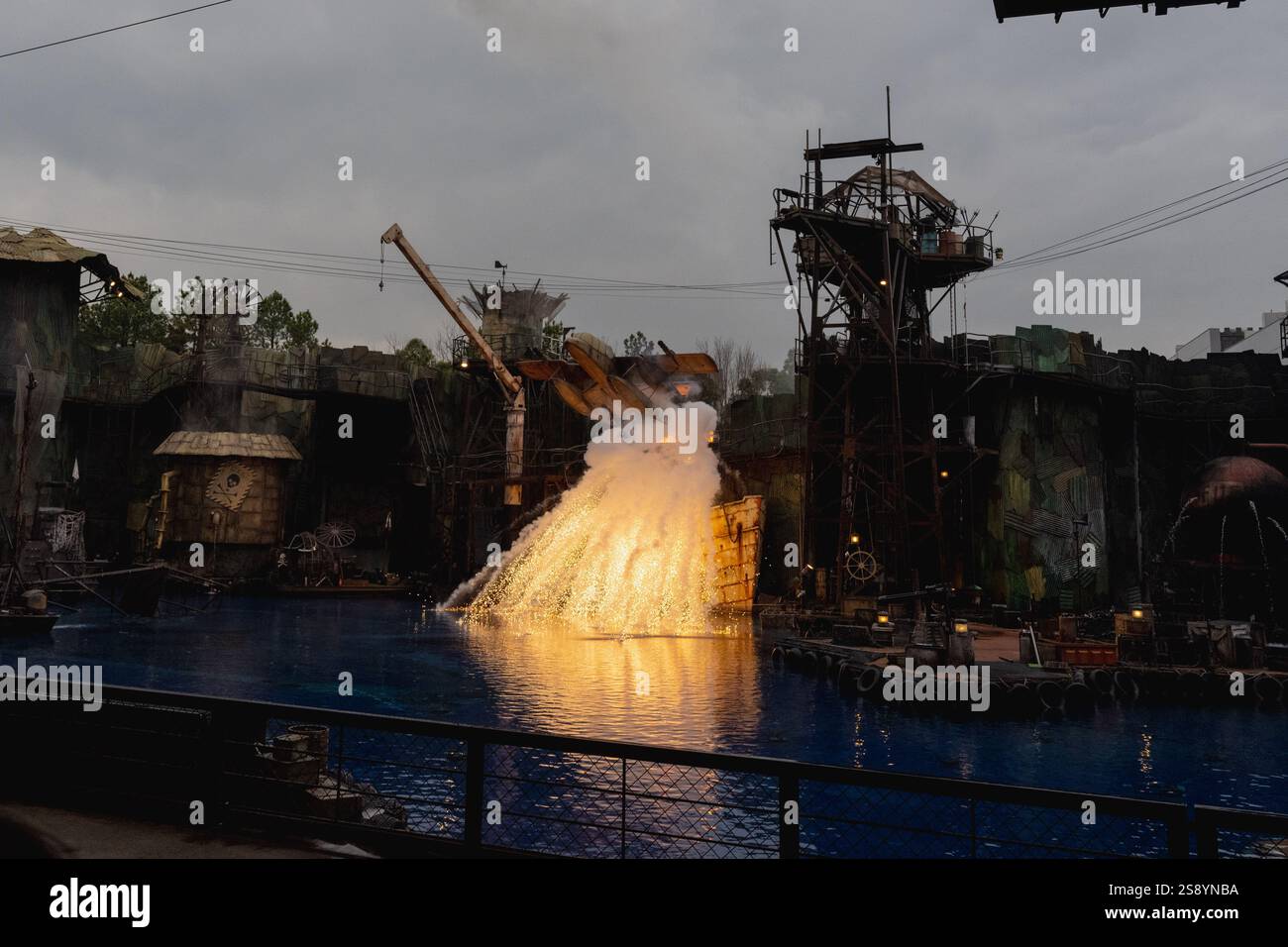 Osaka, Japan - January 9, 2024:waterworld large parade with performers ...