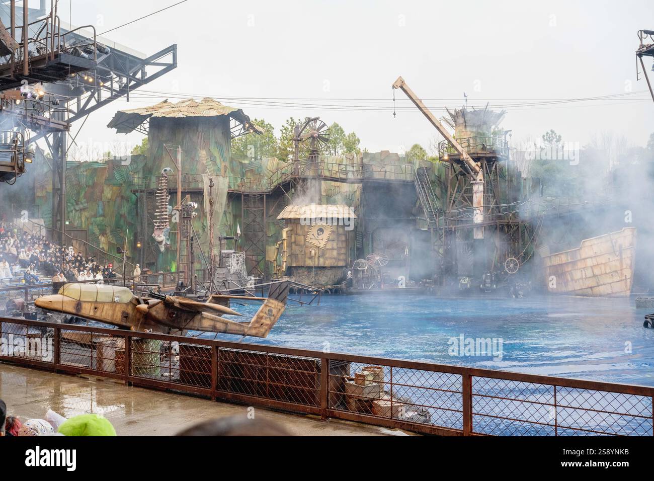 Osaka, Japan - January 9, 2024:waterworld large parade with performers ...