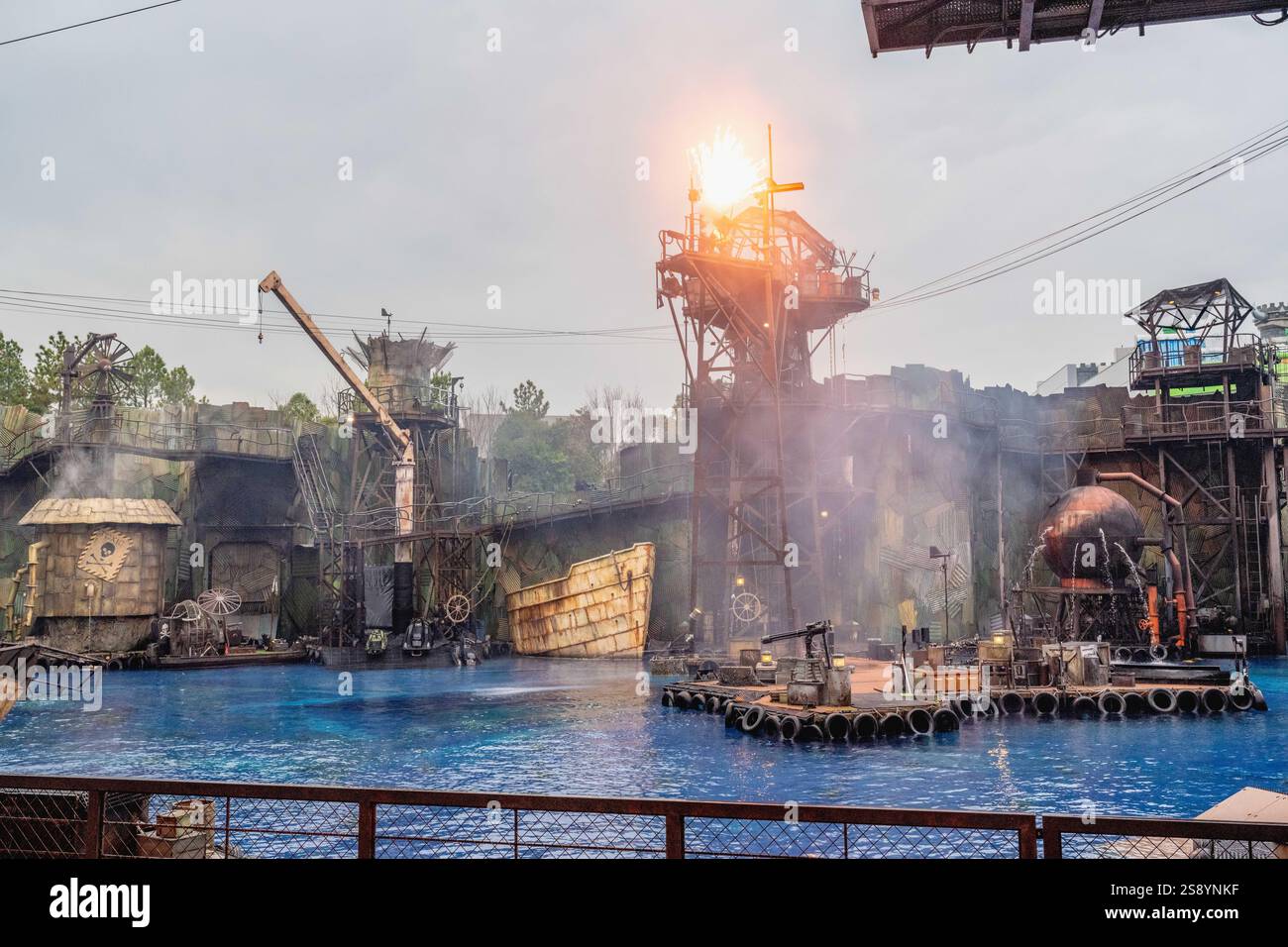 Osaka, Japan - January 9, 2024:waterworld large parade with performers ...