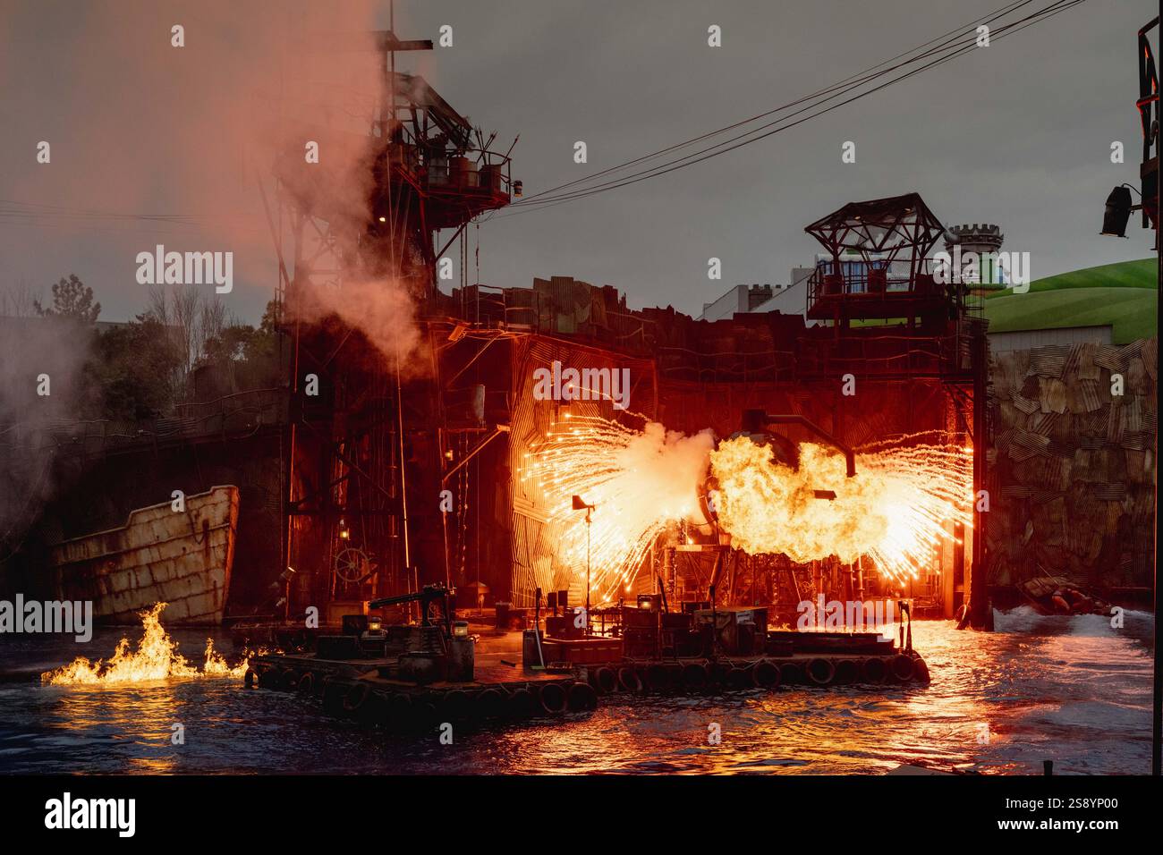 Osaka, Japan - January 9, 2024:waterworld large parade with performers ...