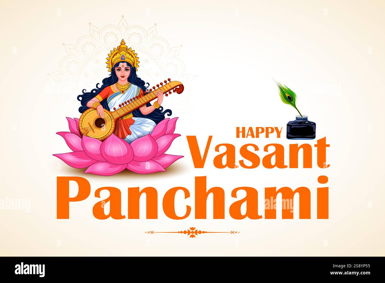 illustration of Goddess of Wisdom Saraswati for Vasant Panchami India festival background Stock ...