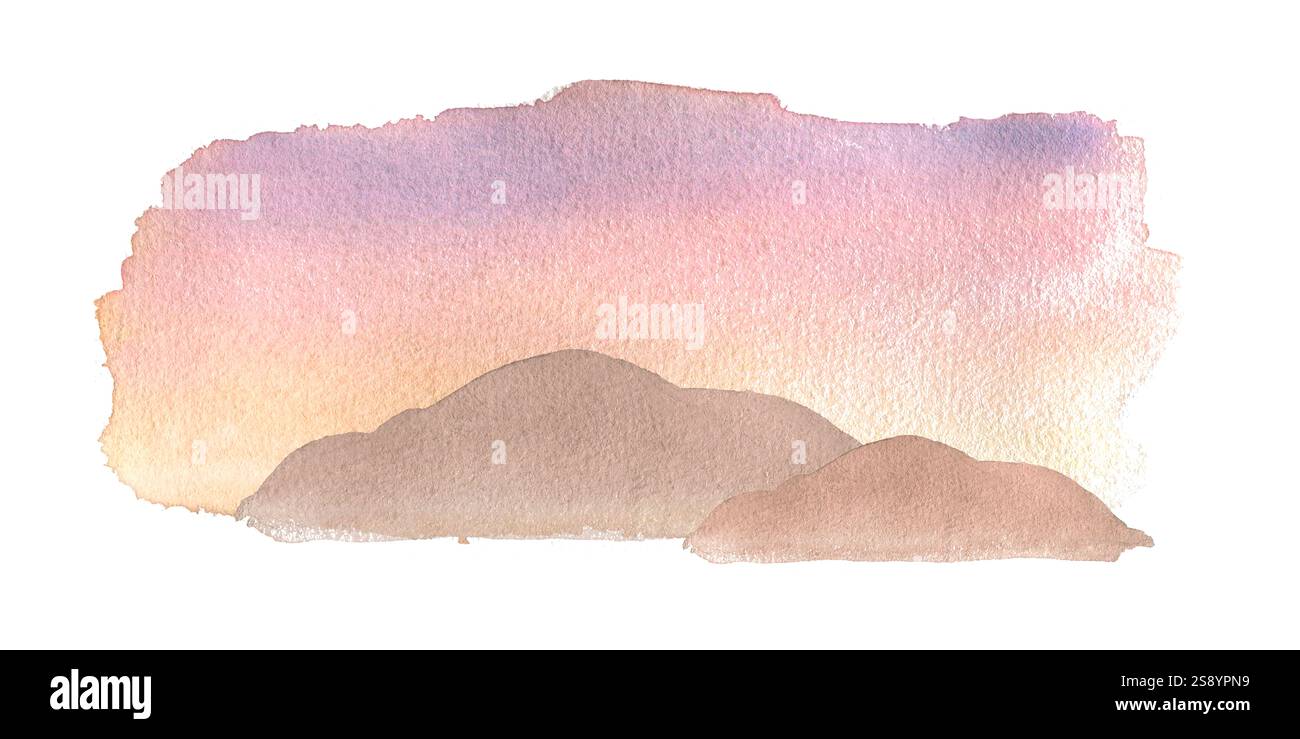 Dunes at sunset with soft watercolor colors isolated on white ...