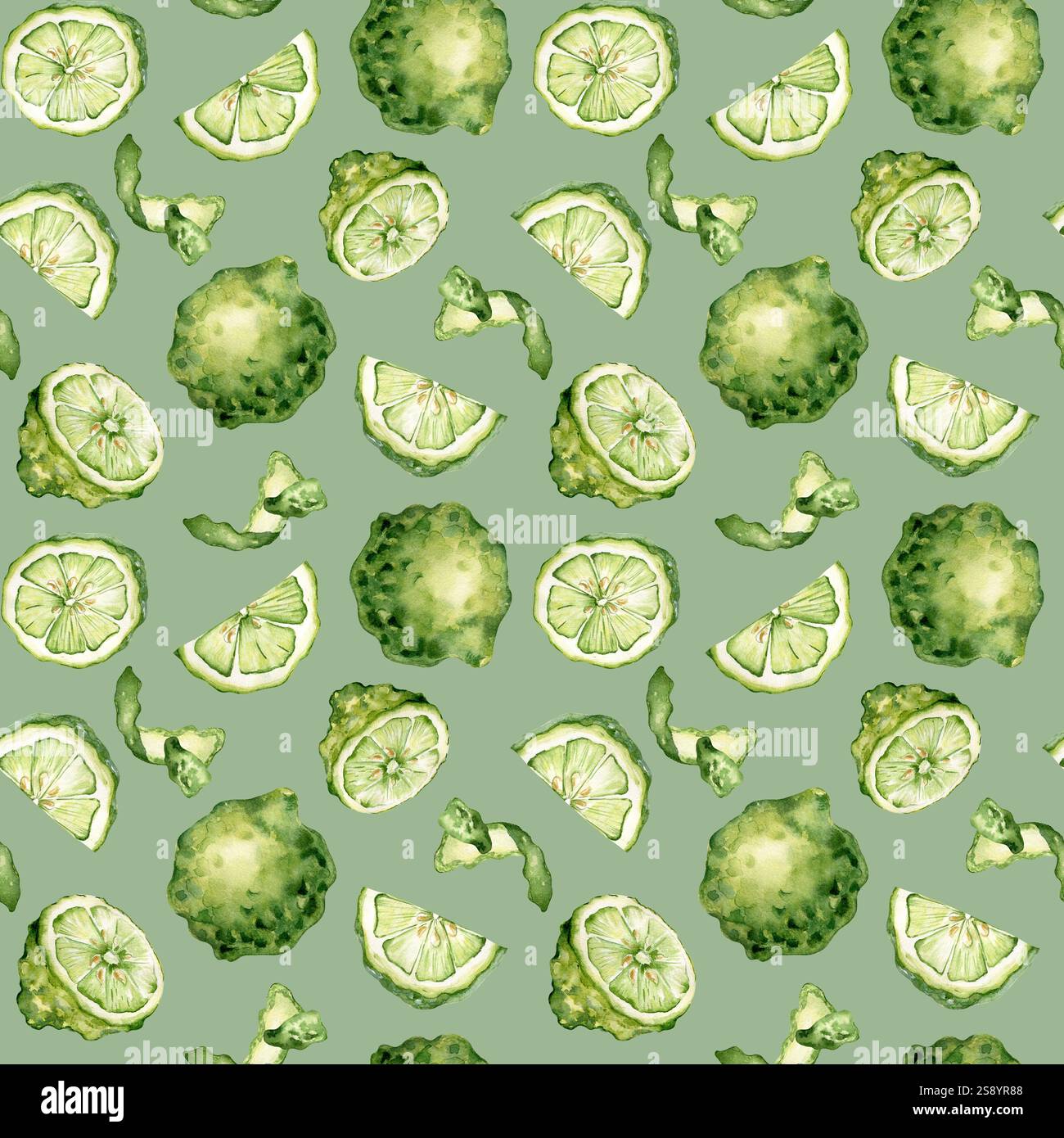 Juicy lime and bergamot pattern isolated. Green citrus fruits in a ...