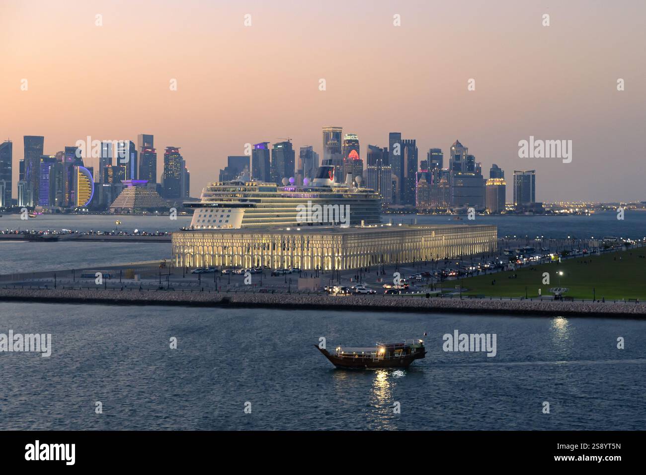 Doha, Qatar - January 4, 2025: Majestic cruise ship docked at the port ...