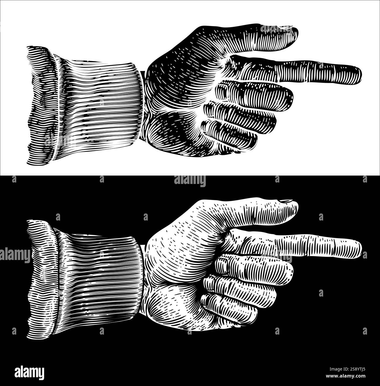 Hand Pointing Finger Etched Vintage Woodcut Style Stock Vector Image ...
