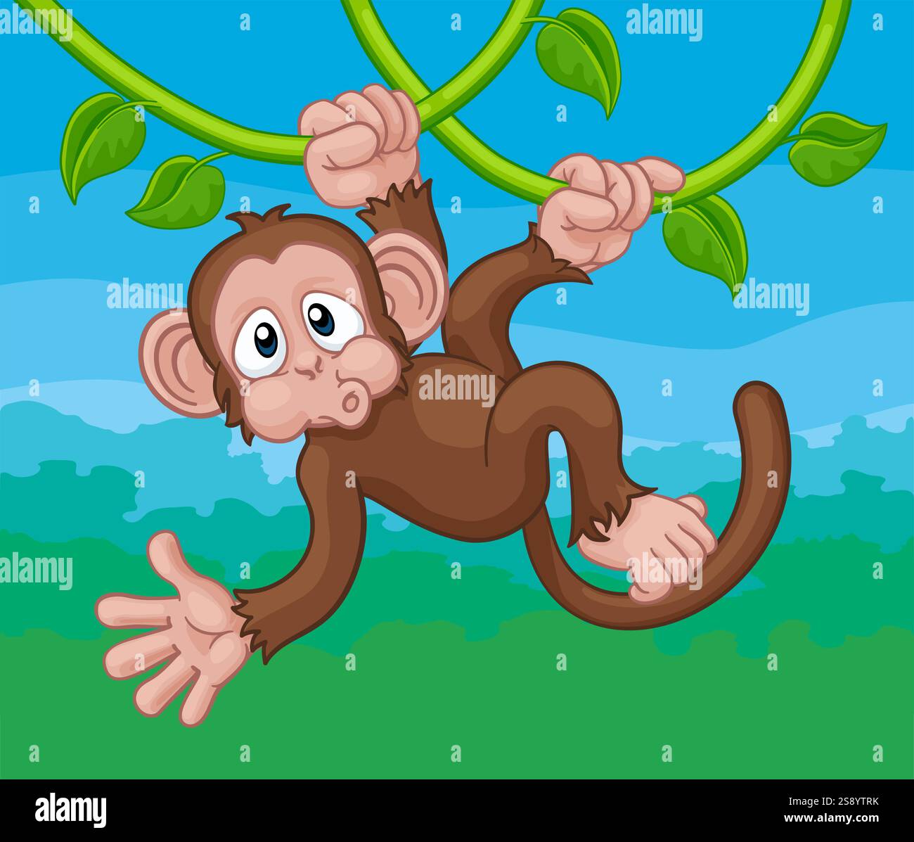 Monkey Singing On Jungle Vines Waving Cartoon Stock Vector Image & Art ...