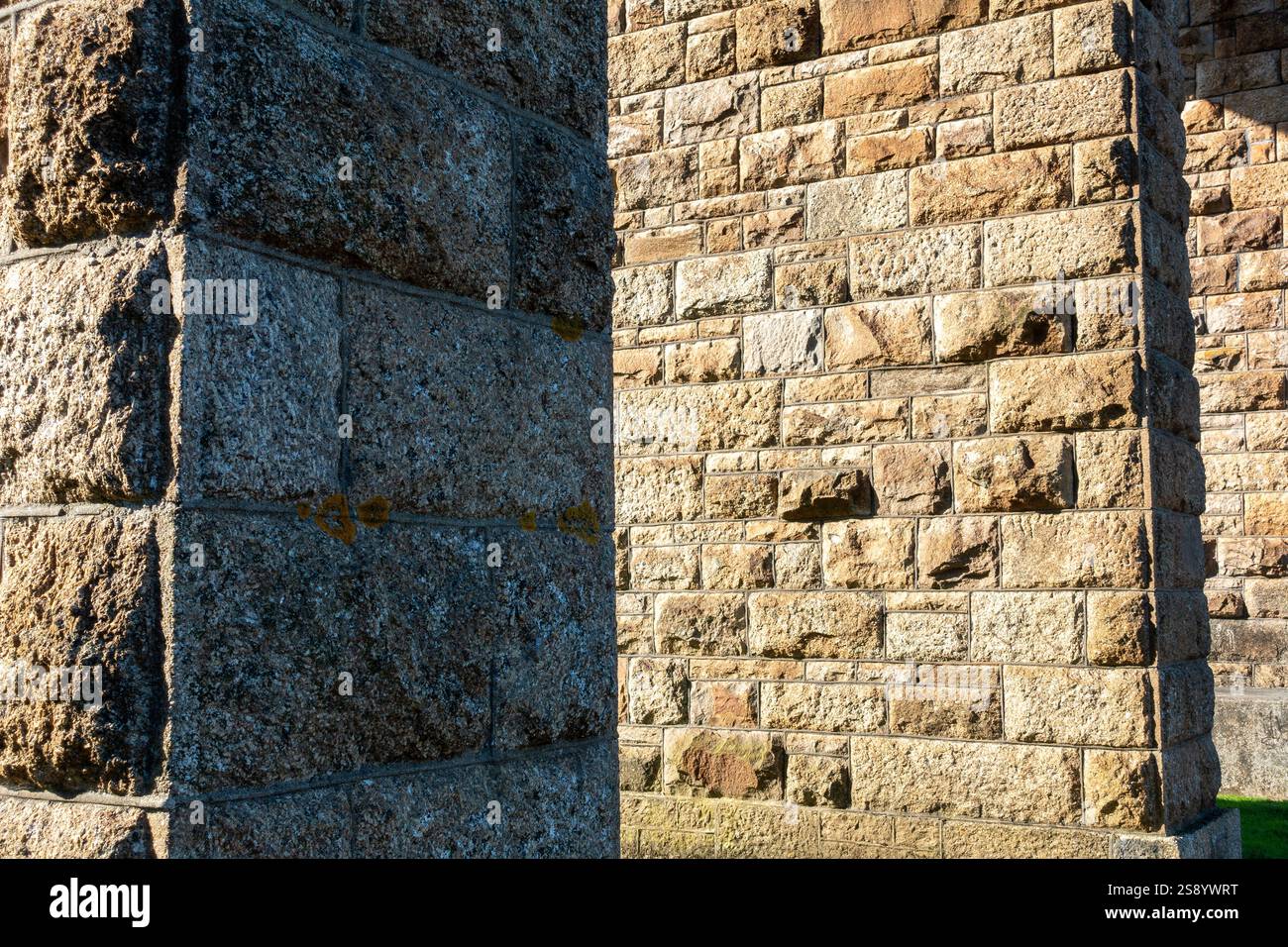 Detailed view of the stone pillars supports of Hayle railway bridge in ...