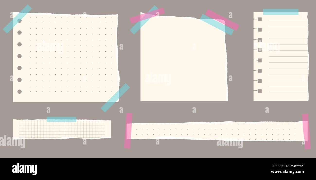 Paper scraps. Torn pieces of paper, with torn edges for notes ...