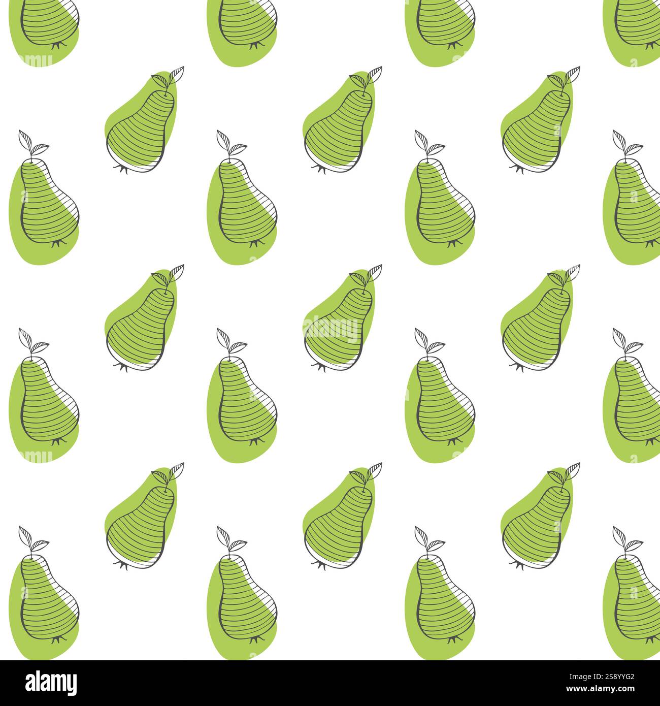 Pears in summer orchard pattern, hand drawn doodle drawing of stylized ...