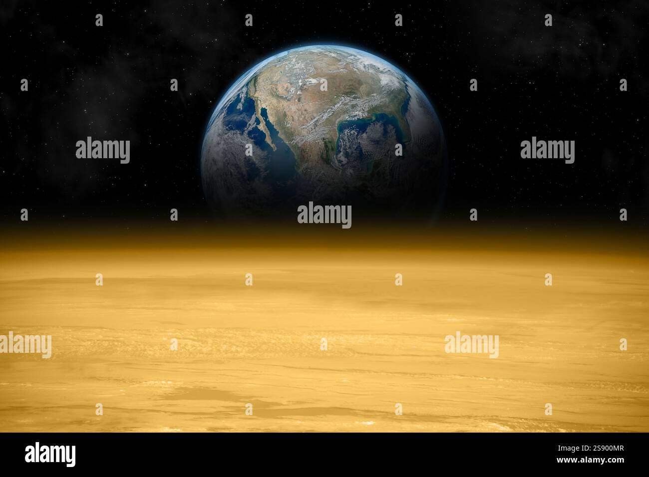 Venus and Earth. Planetary alignment. View of planet Earth through the ...