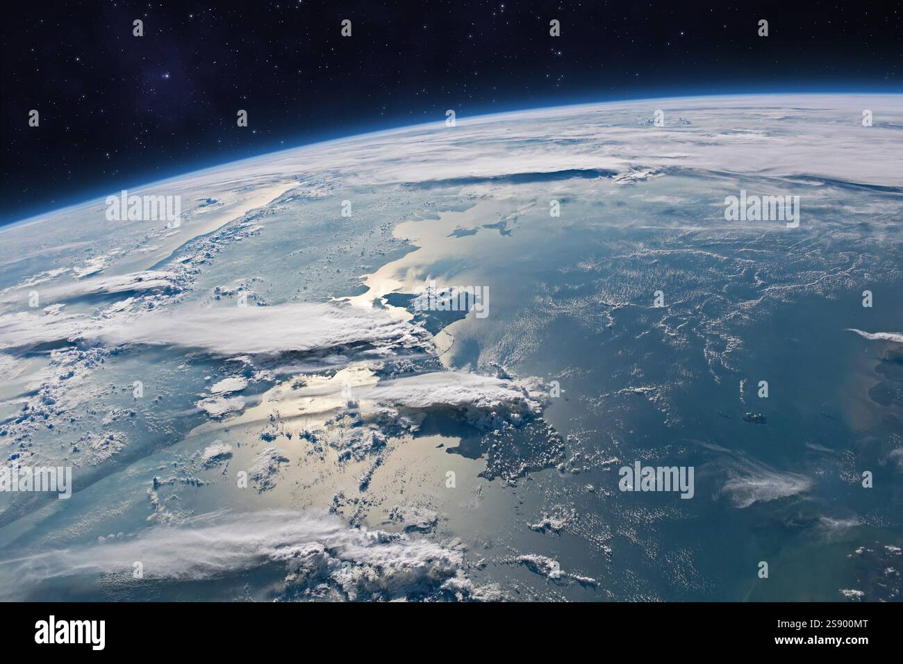 Space. Blue planet Earth with ocean, clouds and continents in open ...