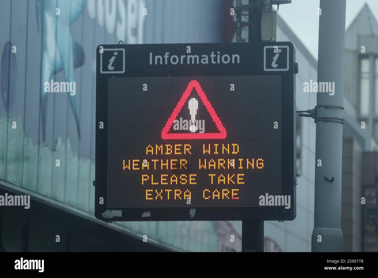 A tourist information board displays a Amber Wind warning as Storm ...