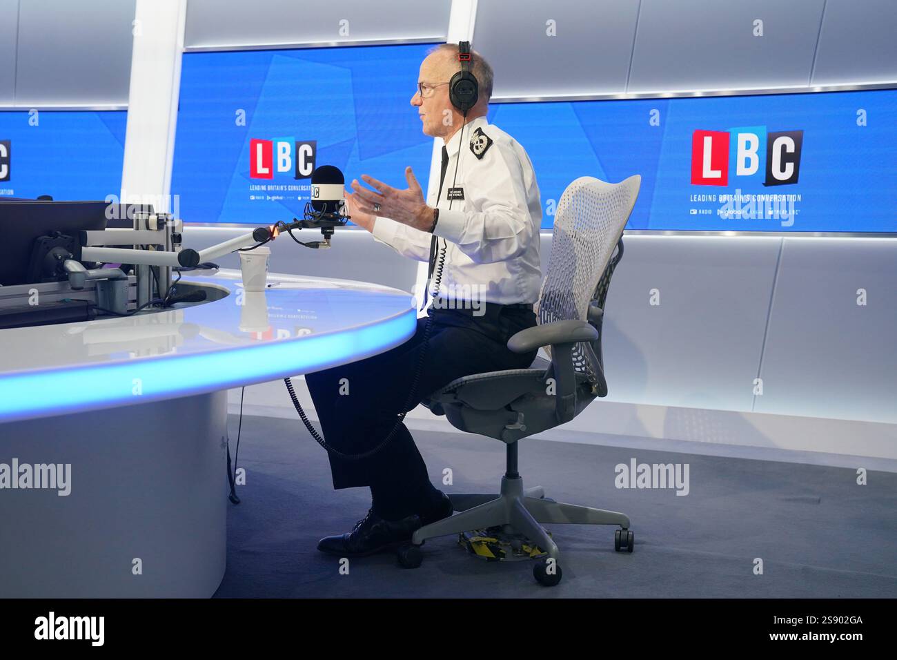 Metropolitan Police Commissioner Sir Mark Rowley takes part in a live phone-in on LBC's Nick ...
