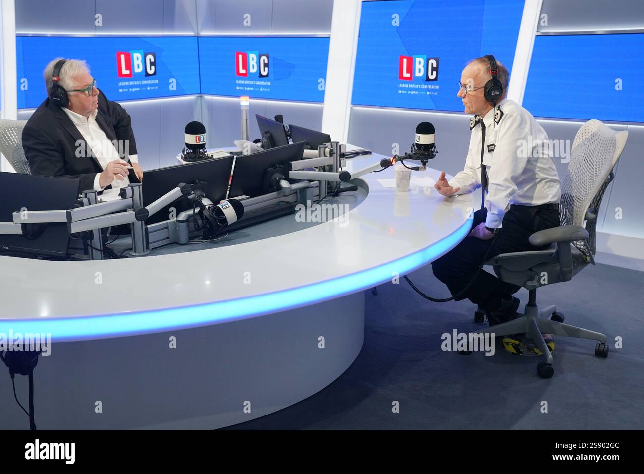 Metropolitan Police Commissioner Sir Mark Rowley takes part in a live phone-in on LBC's Nick ...