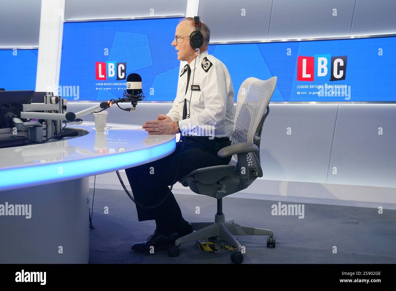 Metropolitan Police Commissioner Sir Mark Rowley takes part in a live phone-in on LBC's Nick ...