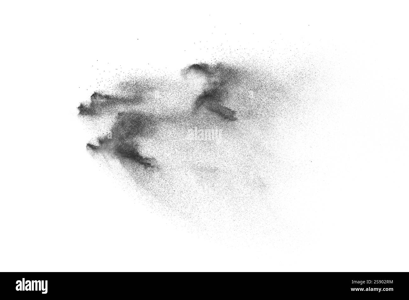 Black powder explosion against white background. Black dust particles ...