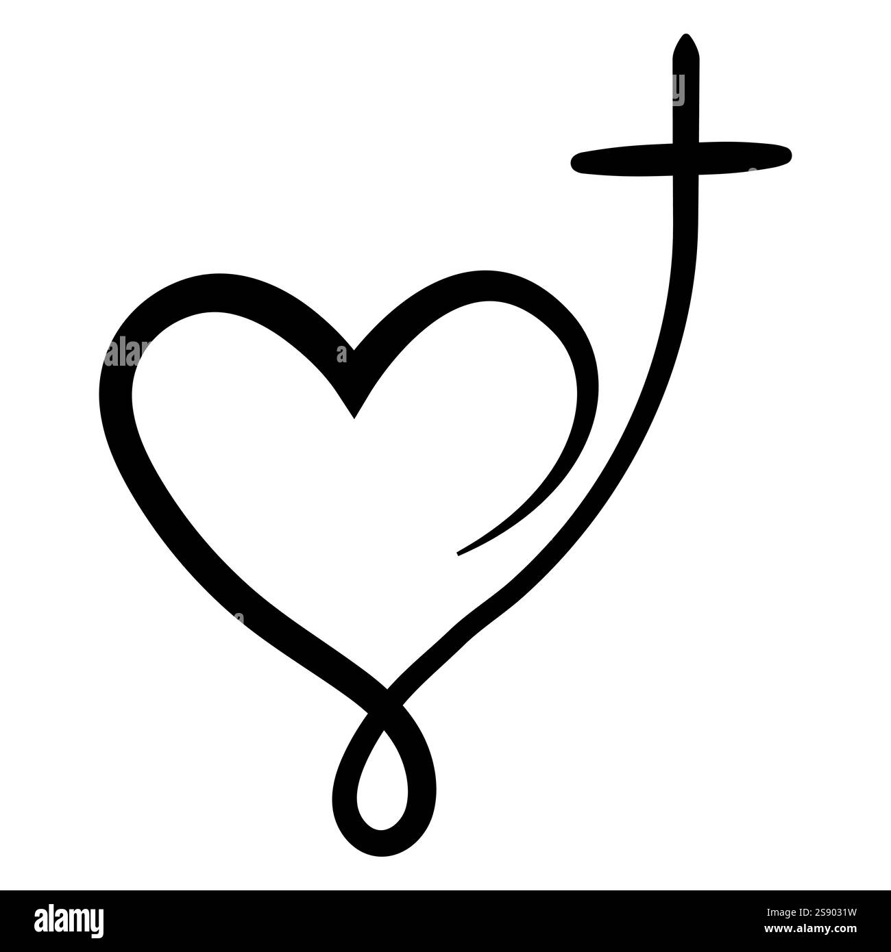 Black White Heart with Cross Line Art, love faith religion Stock Vector ...