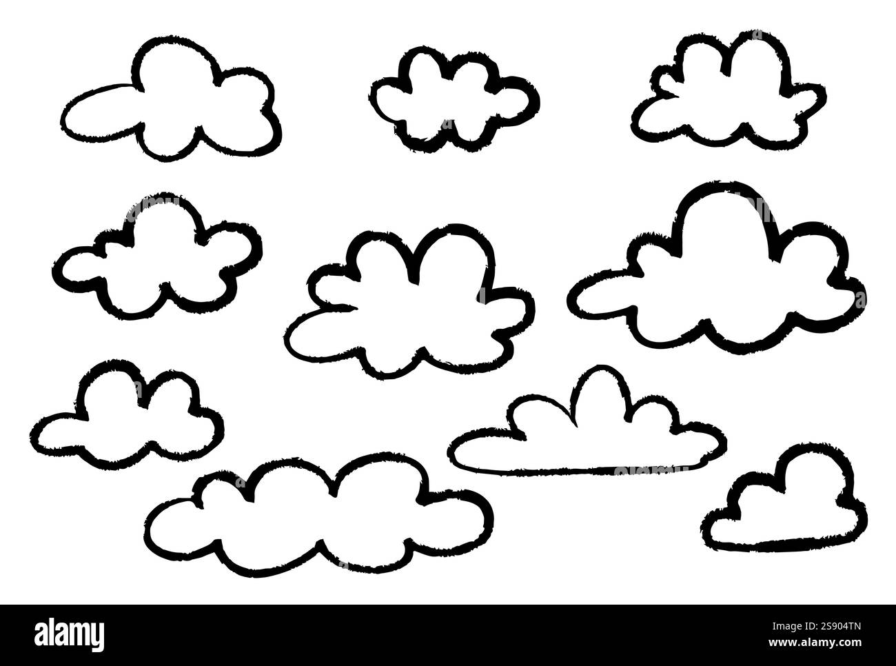 Hand drawn grunge clouds set collection. Various brush cloud vector ...