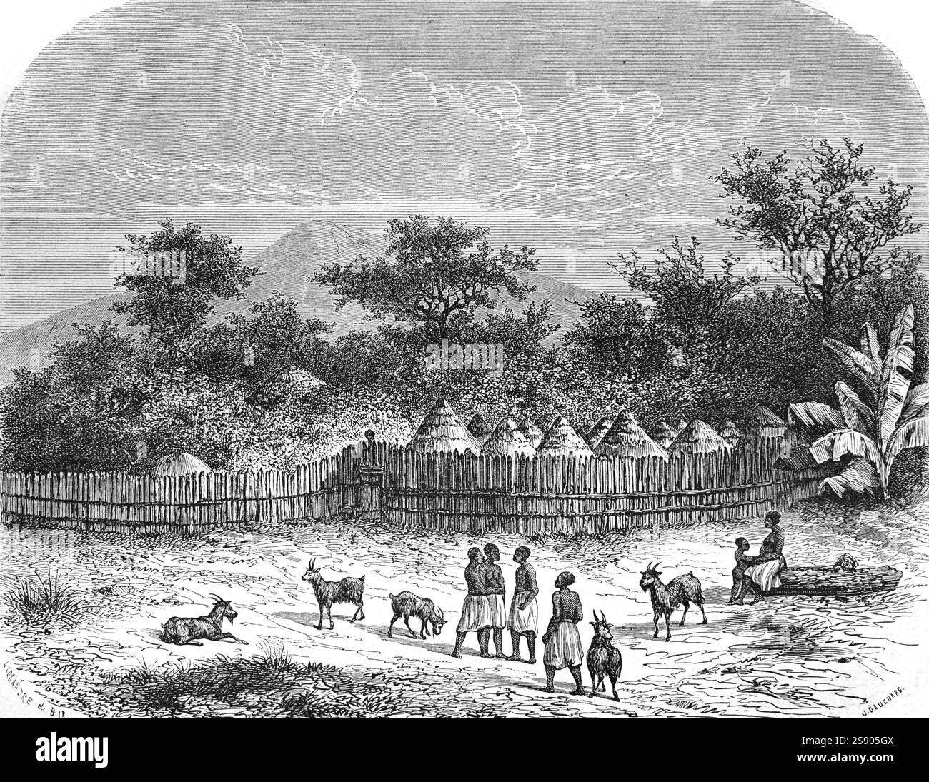 Enclosed African Village with Round African Huts, of Tribal Chief or ...