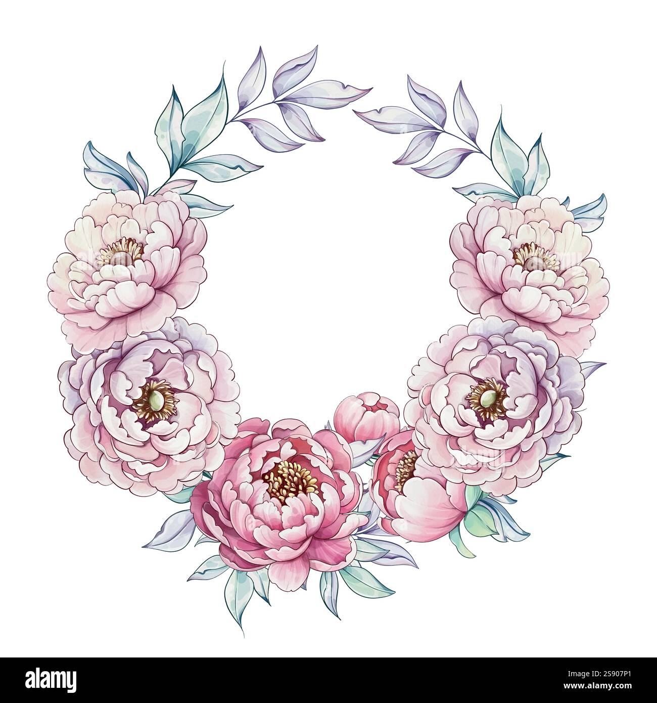 Elegant peony blossoms encircle in soft hues, showcasing intricate ...