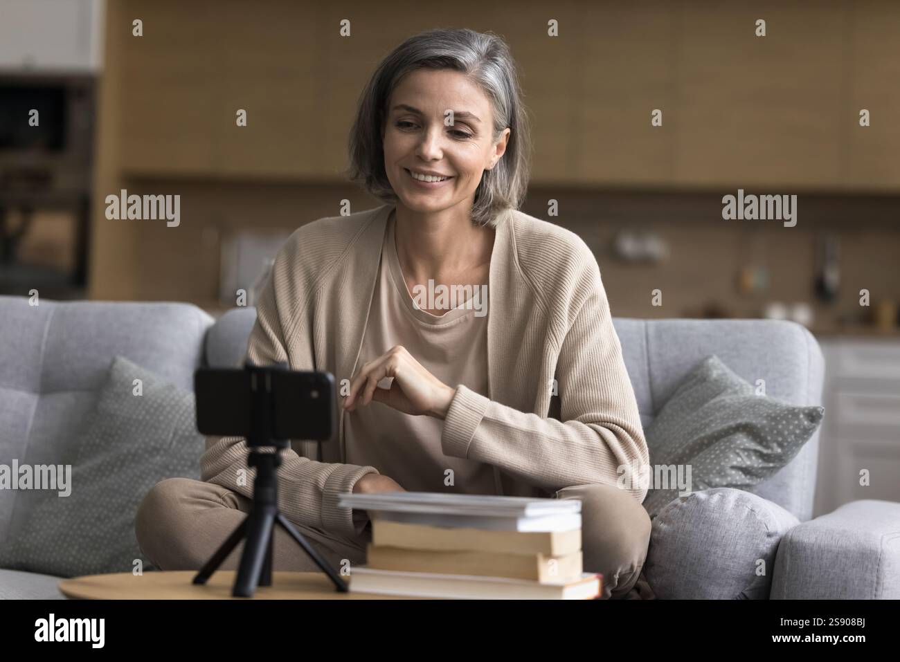 Female vlogger influencer sit home hi-res stock photography and images ...