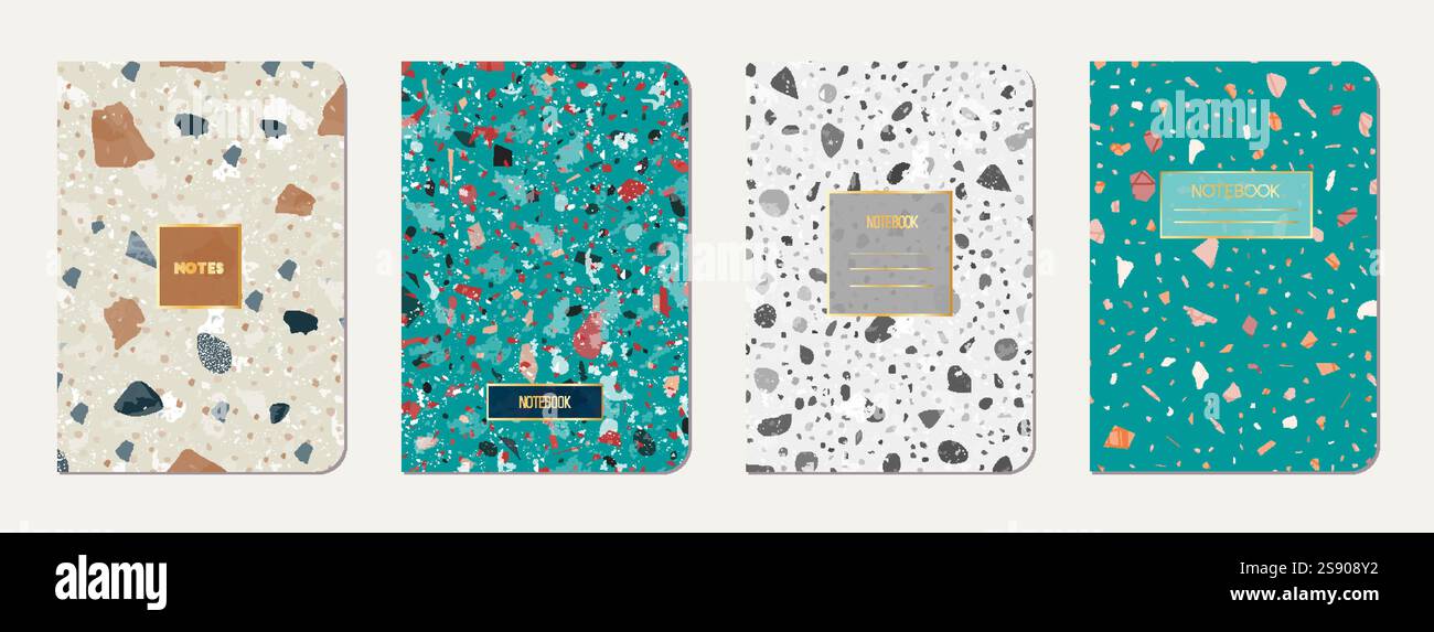 School notebook cover design. Terrazzo abstract background made of ...