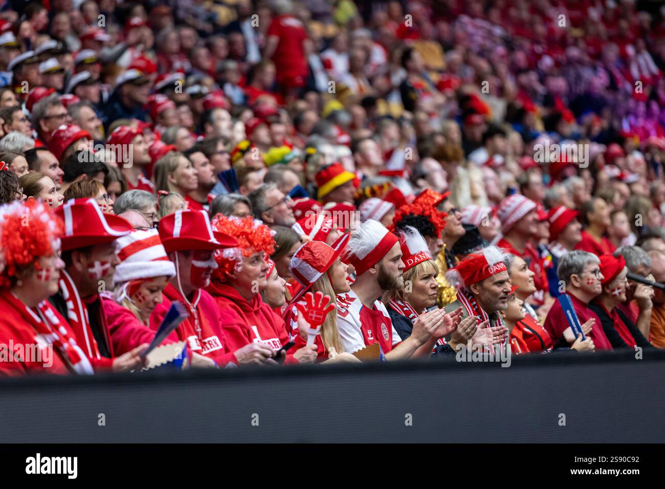 Herning, Denmark. 23rd, January 2025. Danish handball fans seen on the ...