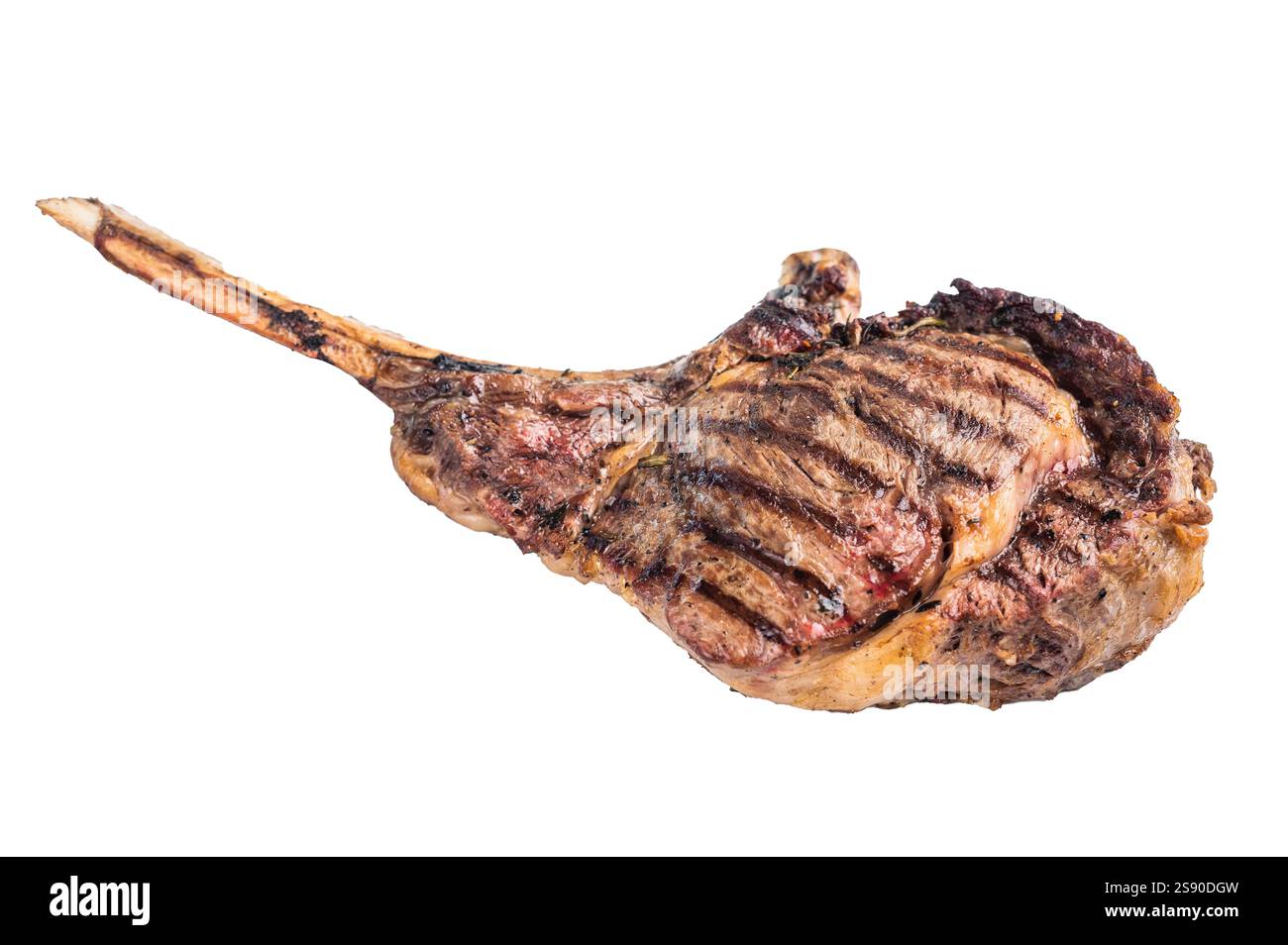 Grilled Tomahawk beef steak, cooked rib eye with bone isolated on white ...
