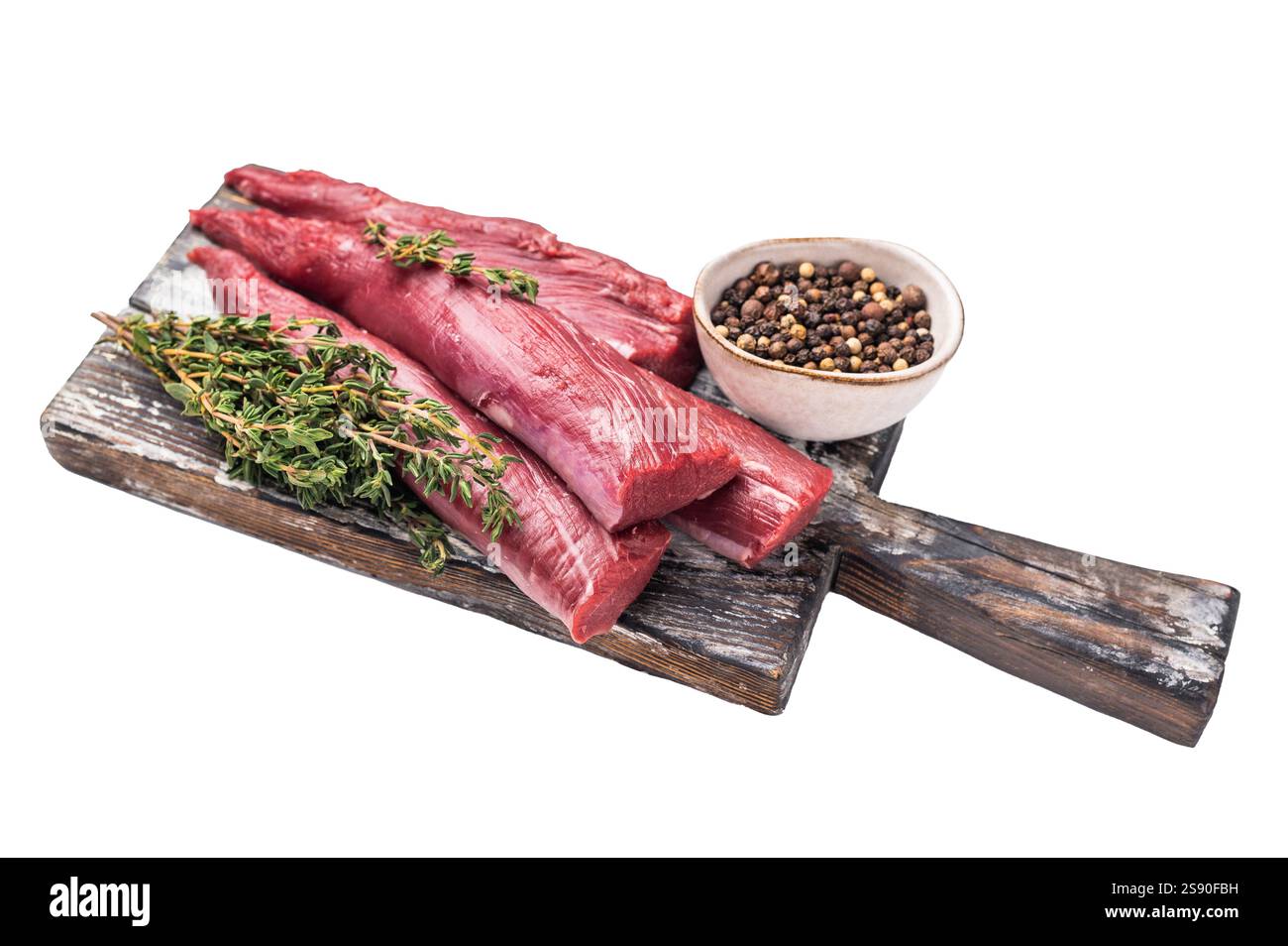 Raw lamb tenderloin fillet pieces, fresh mutton meat on wooden board ...
