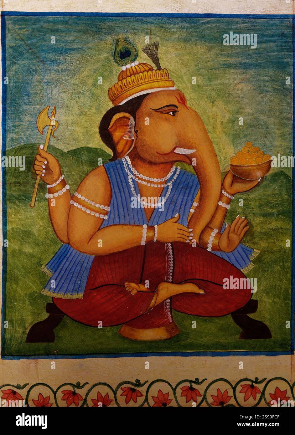 Wall painting of Hindu god Ganesh on the wall of Shri Dev Rameshwar ...