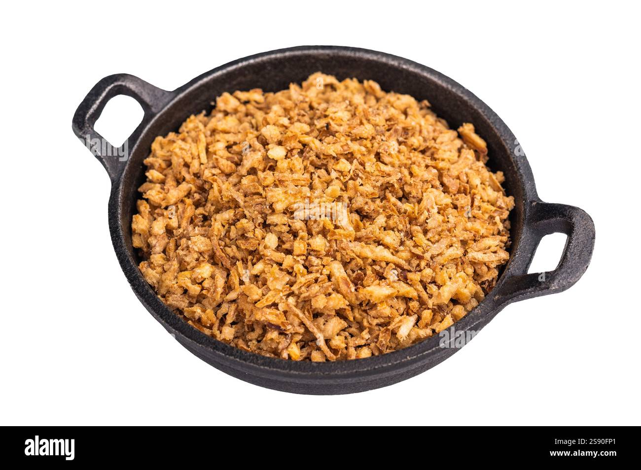 Crispy Fried dried Onion Bits isolated on white background. top view ...