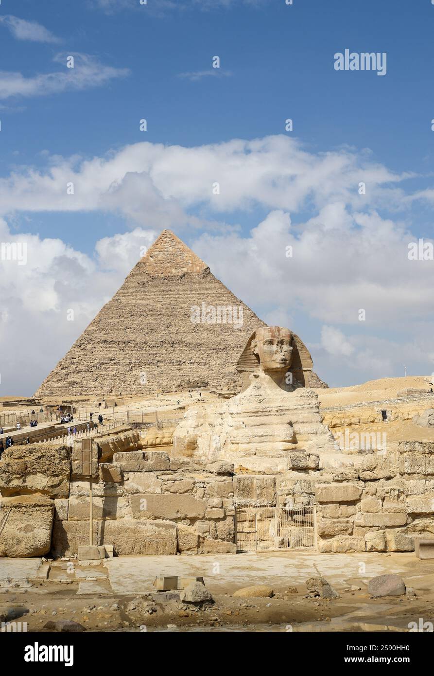 the sphinx of giza and the pyramid of chefren, vertical. Egypt. Copy ...
