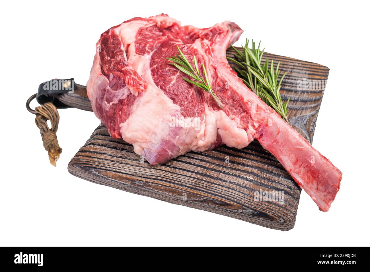 Raw Tomahawk beef steak, fresh black angus ribeye with bone on wooden ...