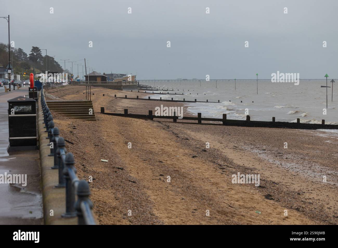Southend on Sea, UK. 24th Jan, 2025. Strong winds and light rain as ...