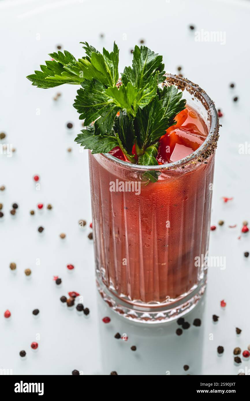 Front view of black pepper alcoholic cocktail in a luxury bar Stock ...