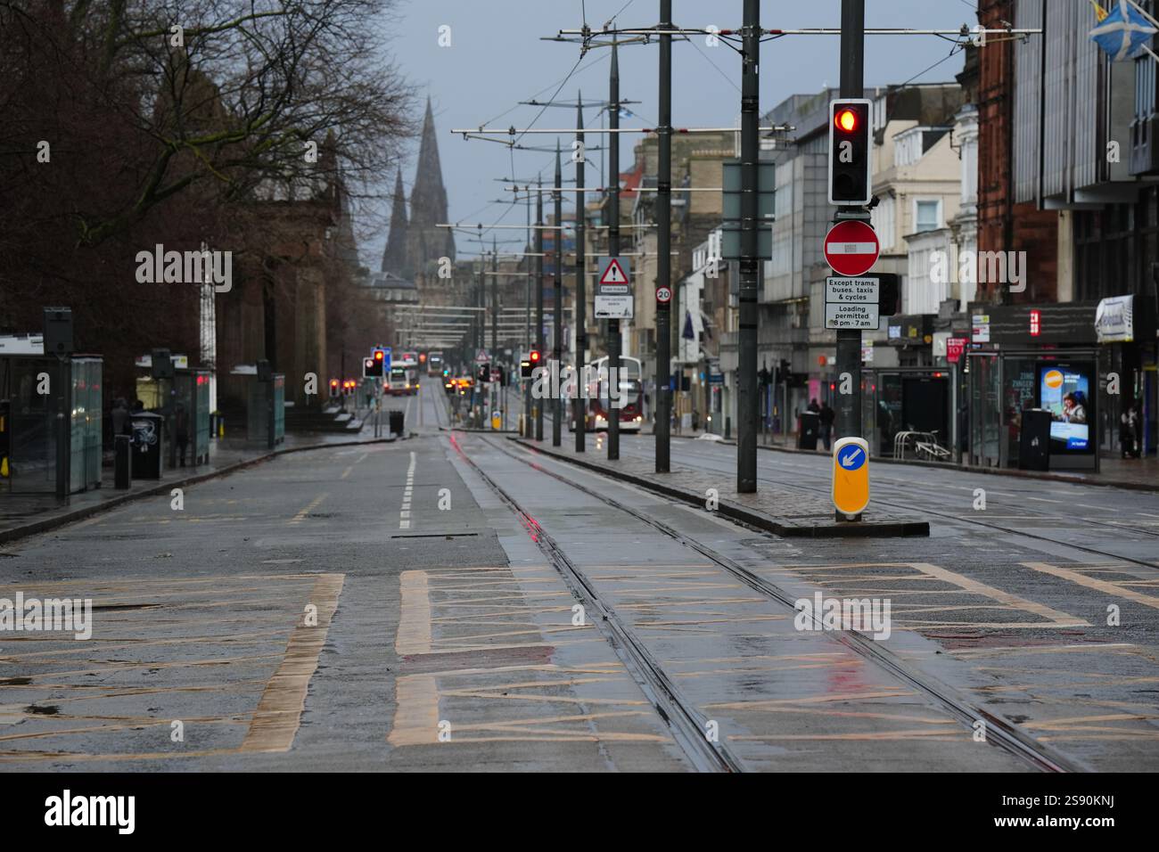 A view of a deserted Princes Street, Edinburgh during Storm Eowyn ...
