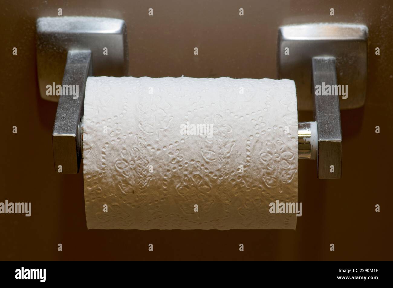 White roll of toilet paper in holder in public restroom Stock Photo - Alamy