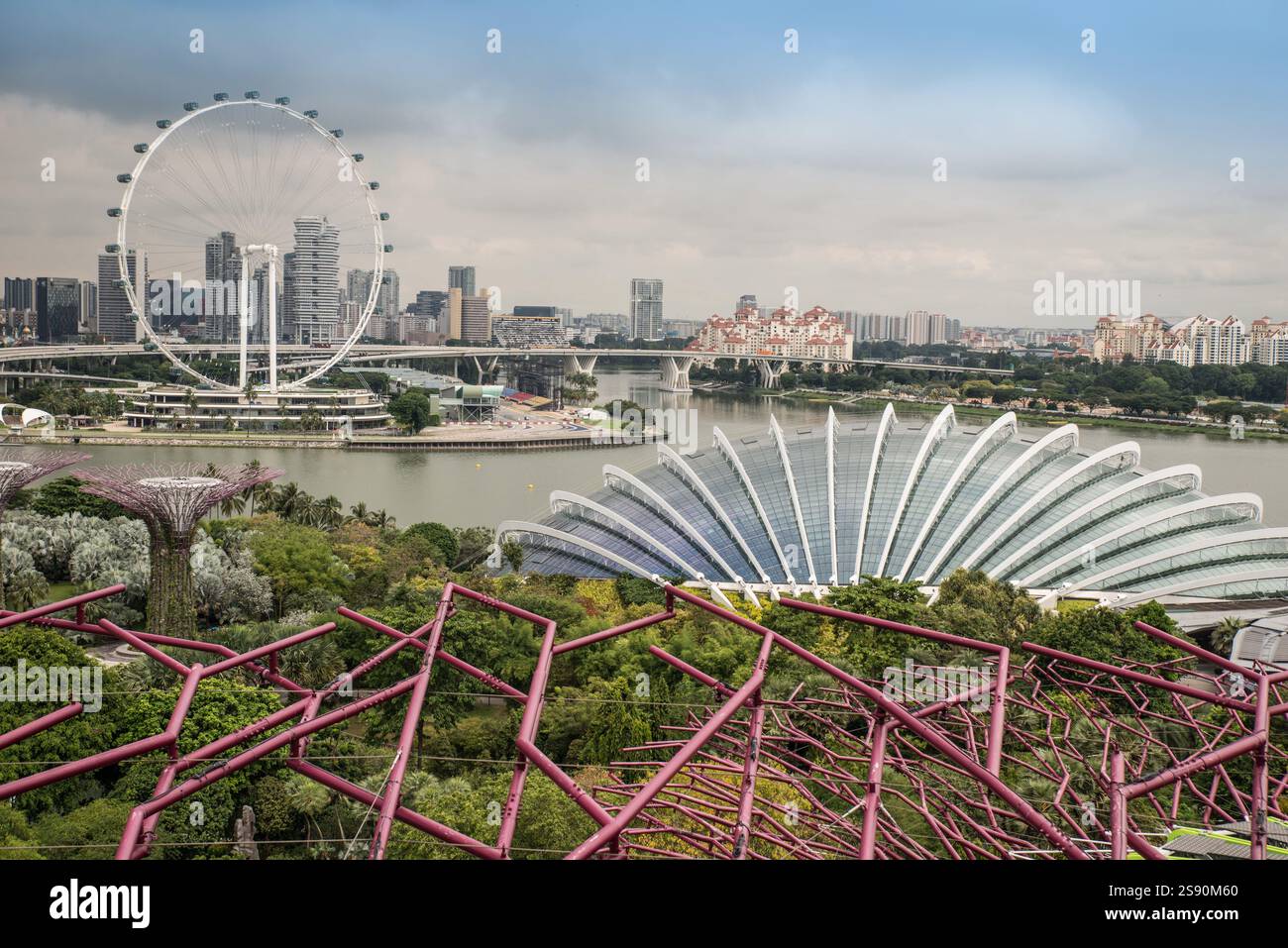 A view of Marina Bay and the Singapore Flyer big wheel from the Gardens ...