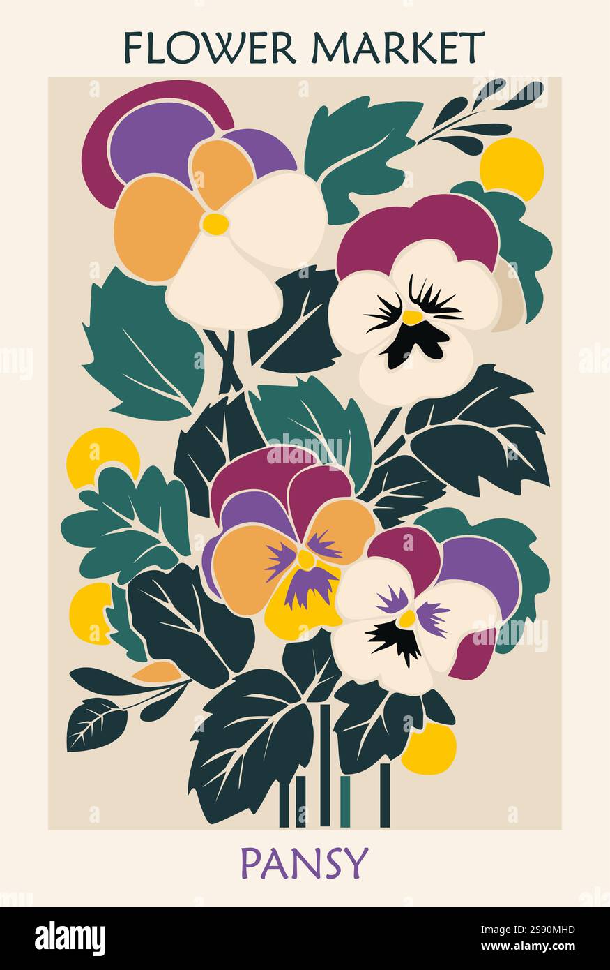 Trendy botanical wall art with Pansy floral design Stock Vector Image ...