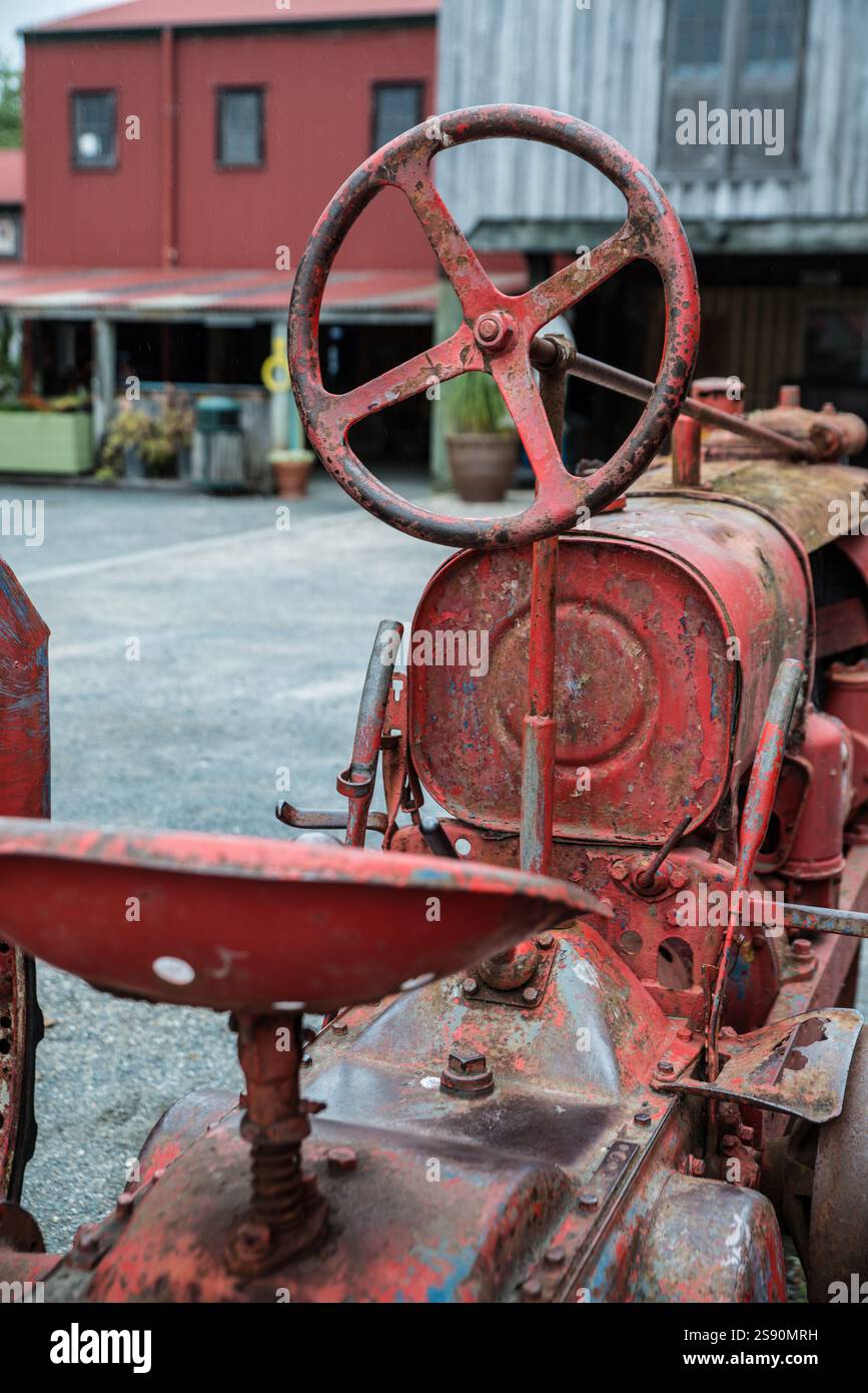 Steering wheel, seat and controls of a 1930s International Harvester ...