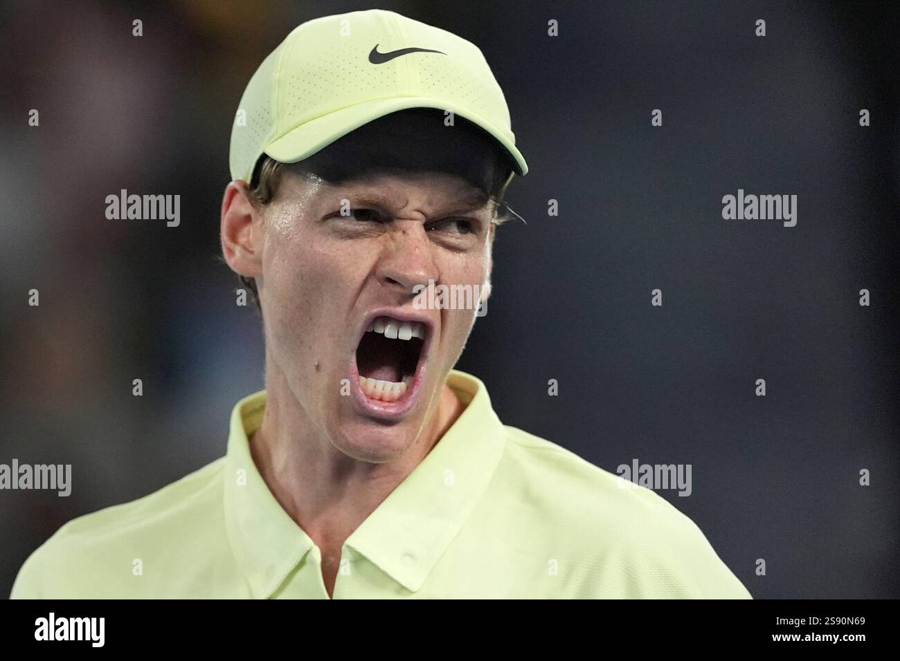 Jannik Sinner of Italy reacts during his semifinal match against Ben ...