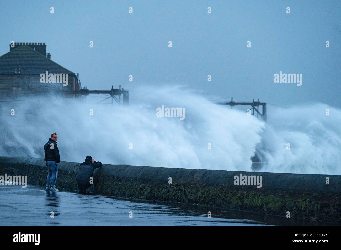 Saltcoats, Scotland, 01.24.2025 High waves are seen at Saltcoast's ...