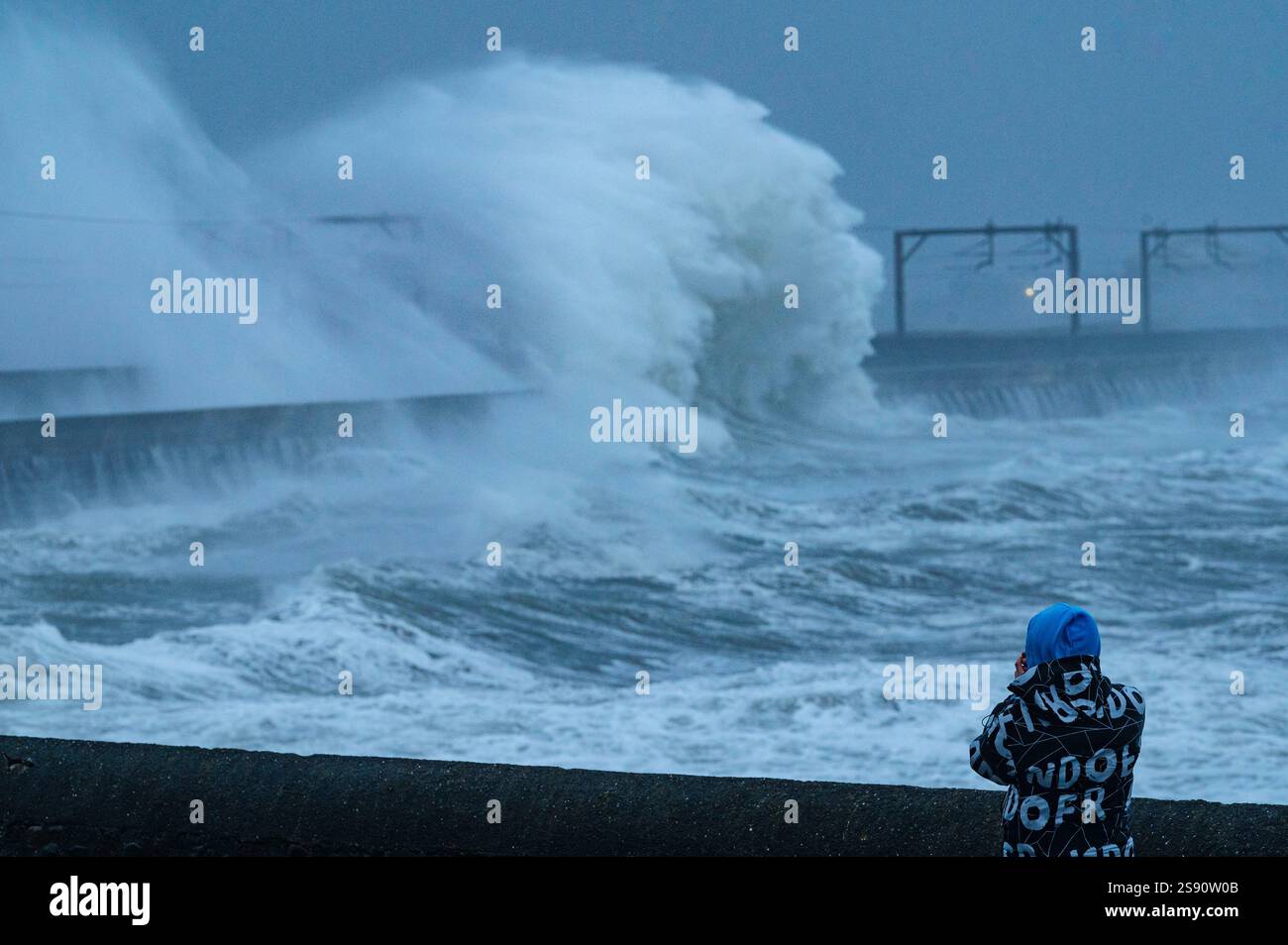 Saltcoats, Scotland, 01.24.2025 High waves are seen at Saltcoast's ...