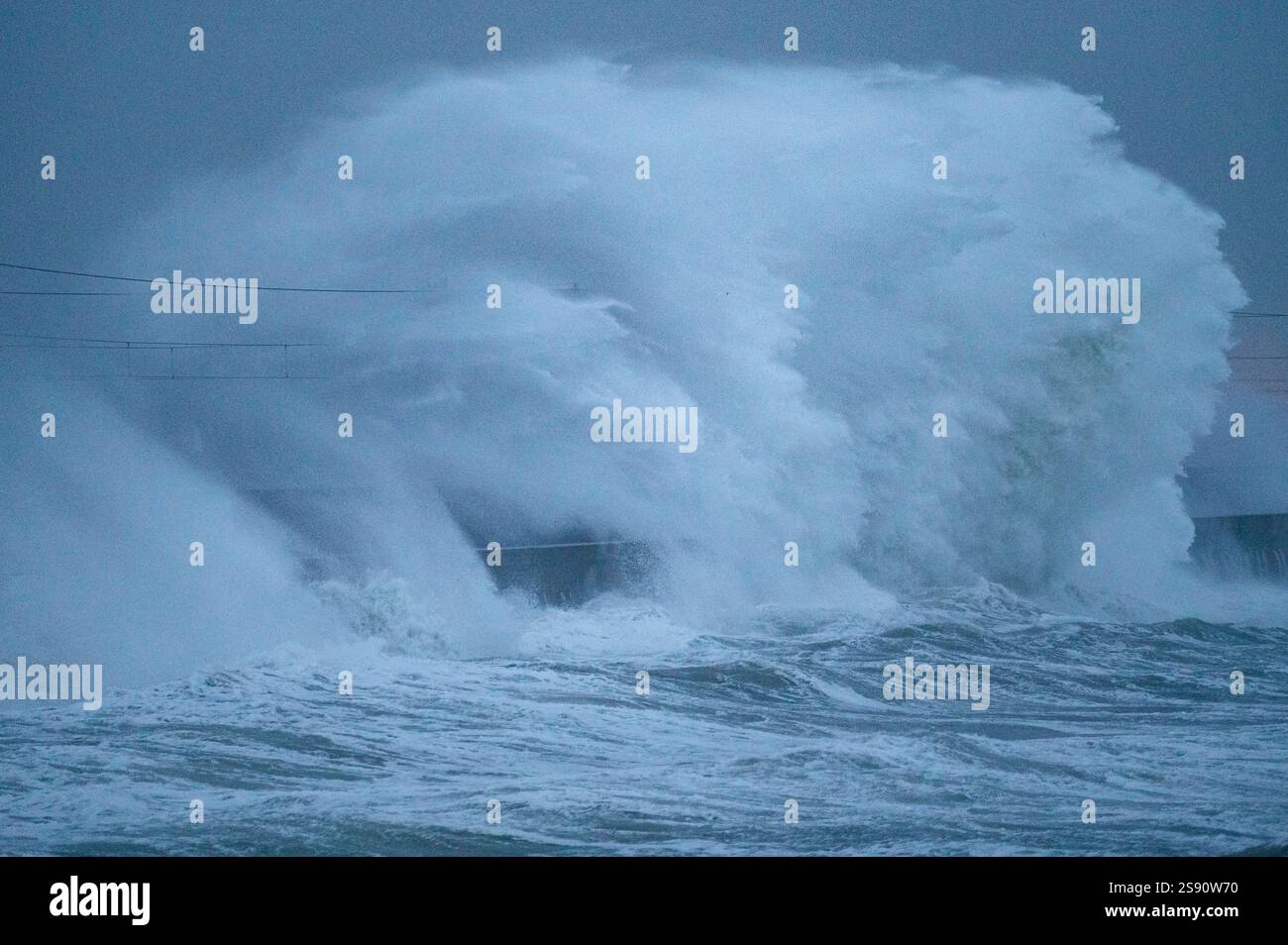 Saltcoats, Scotland, 01.24.2025 High waves are seen at Saltcoast's ...