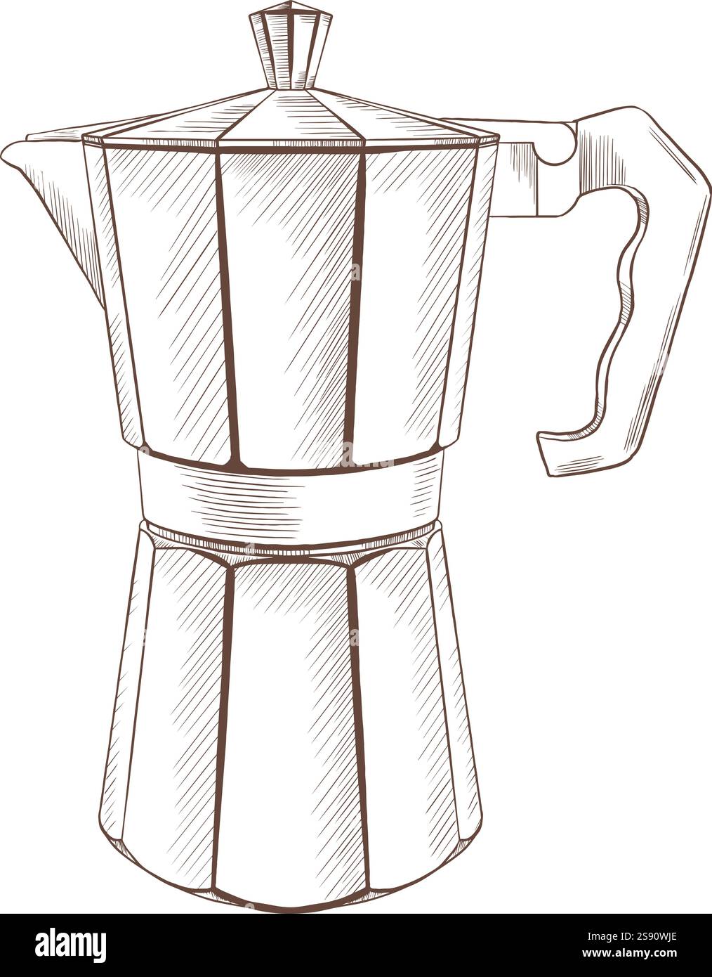 Metal geyser coffee maker on fire with coffee filter for preparing ...